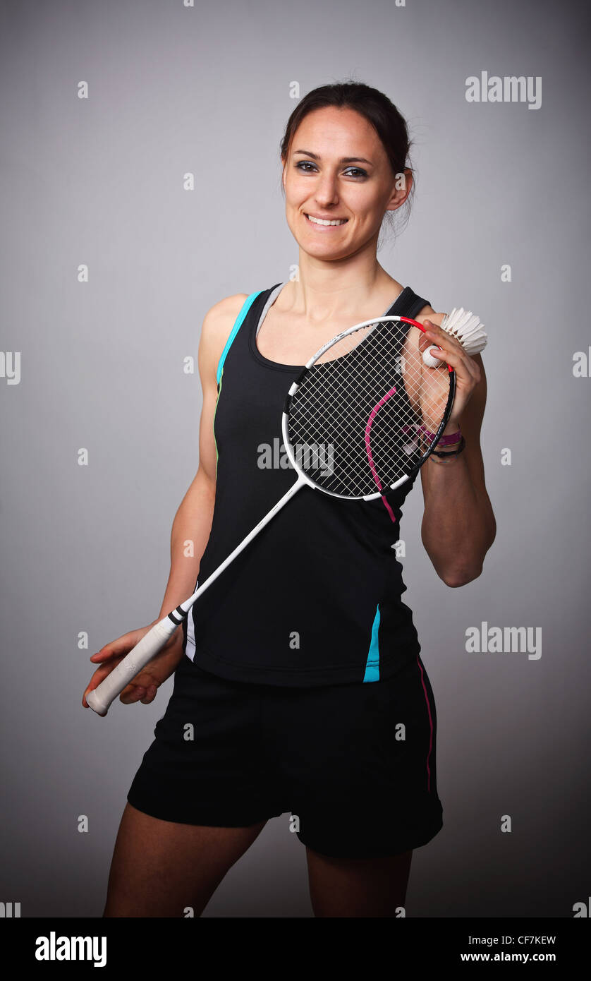portrait of caucasian woman play badminton Stock Photo - Alamy