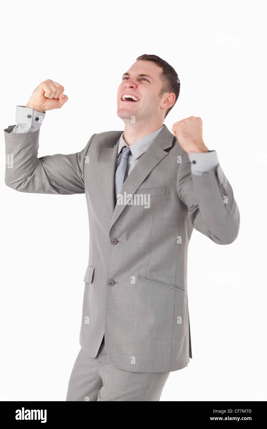 Portrait of a businessman with his fists up Stock Photo - Alamy
