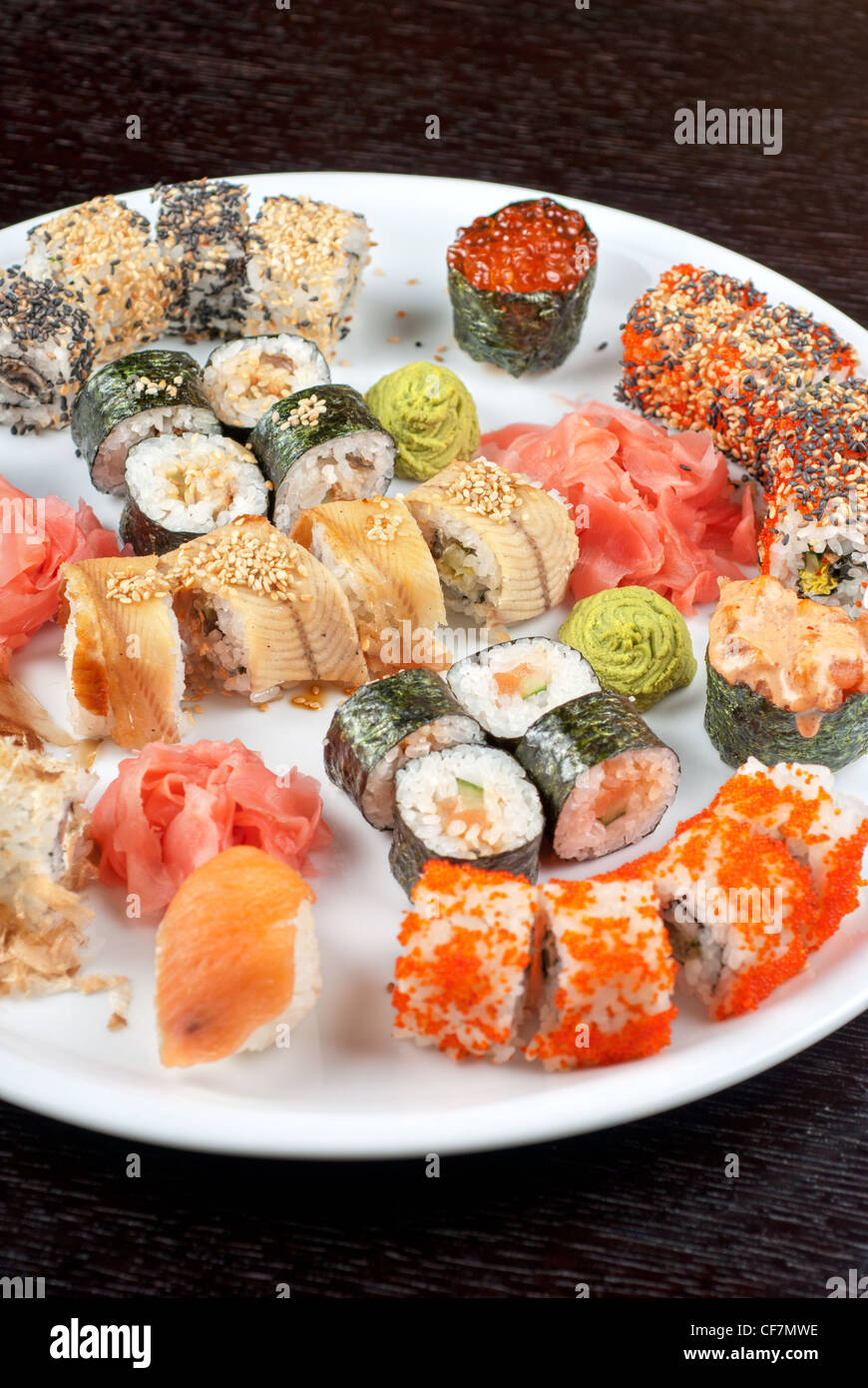 view of closeup japanese sushi set at plate Stock Photo - Alamy