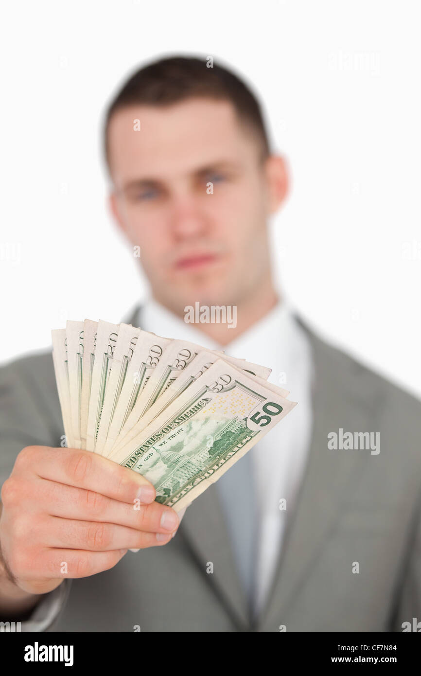 Portrait of a businessman showing notes Stock Photo - Alamy