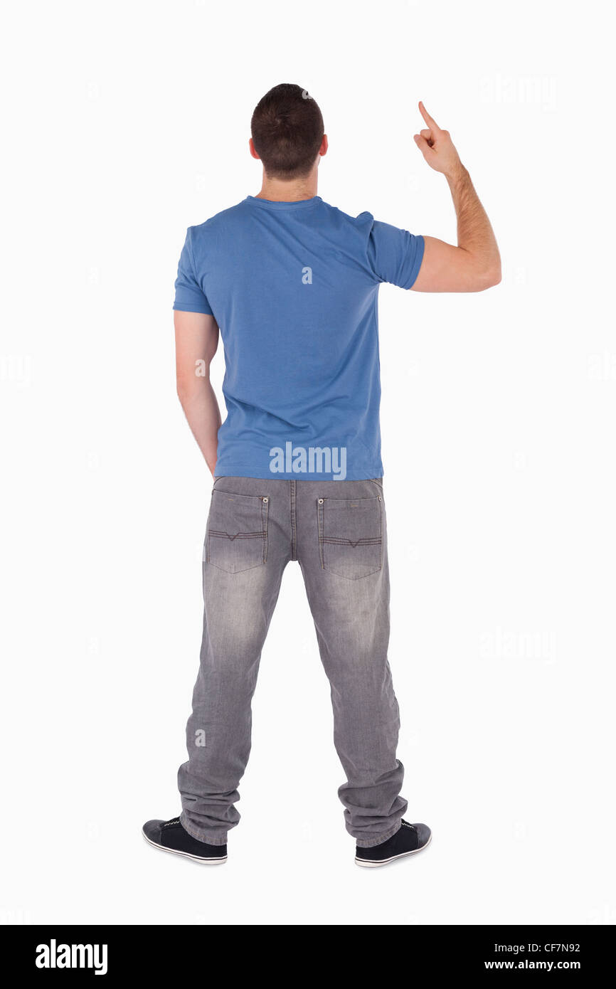 Portrait of a man pointing at something Stock Photo - Alamy