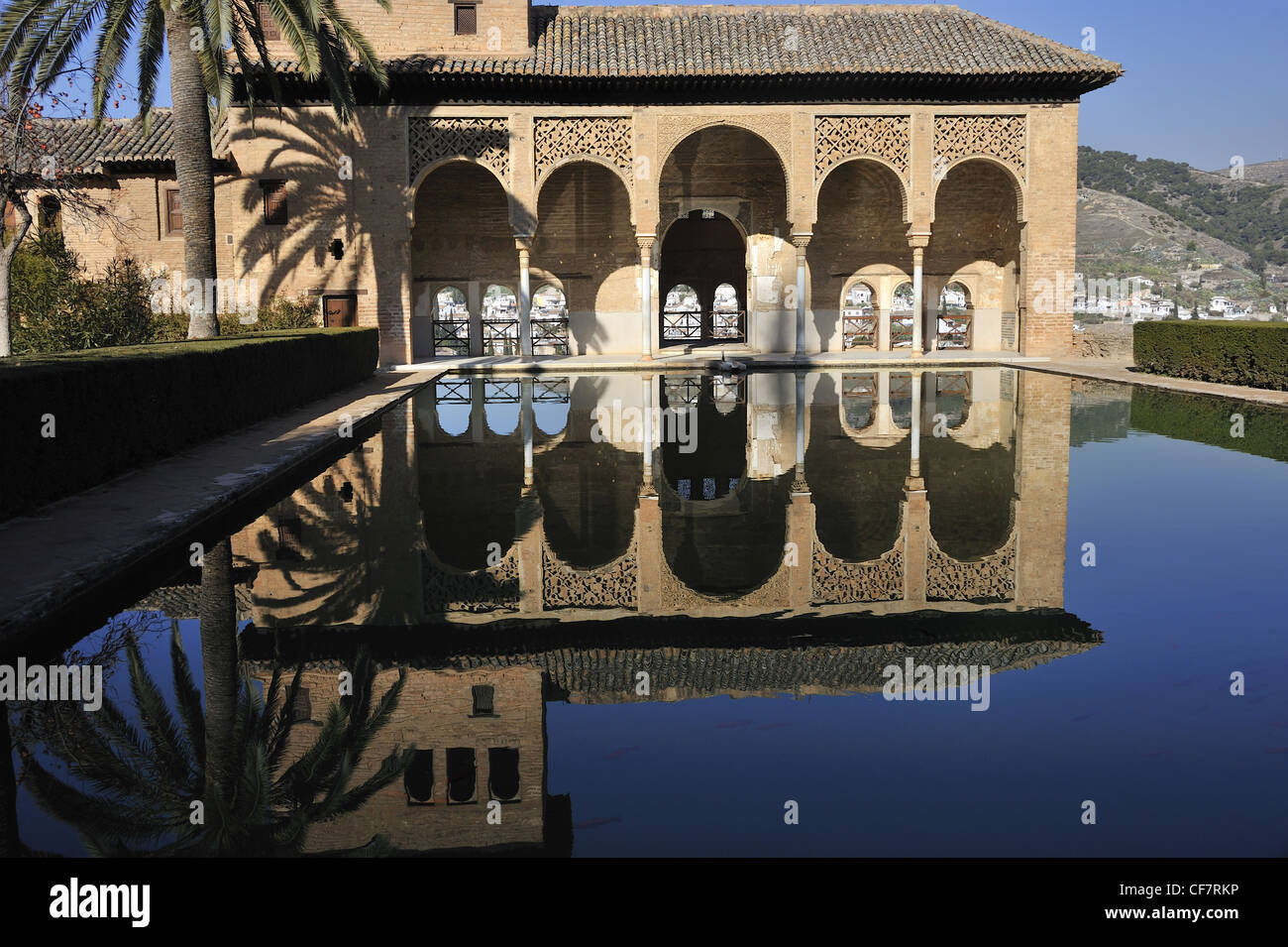 The Ladies Tower (Torre de las Damas) and pool at Alhambra,Granada ...