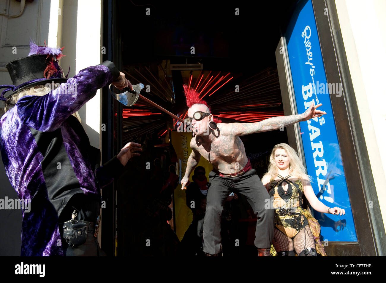 sword swallowers day at Ripleys believe it or not in Piccadilly circus ...