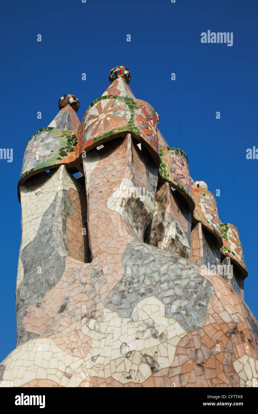 Europe, Spain, Barcelona, Casa Batllo, Gaudi, Chimney, Chimneys ...