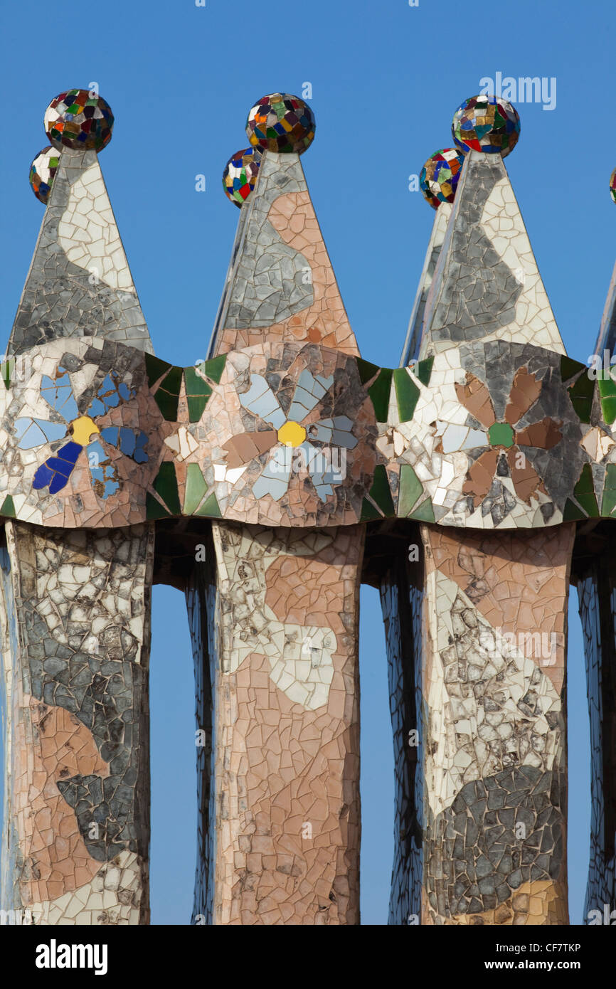 Europe, Spain, Barcelona, Casa Batllo, Gaudi, Chimney, Chimneys ...