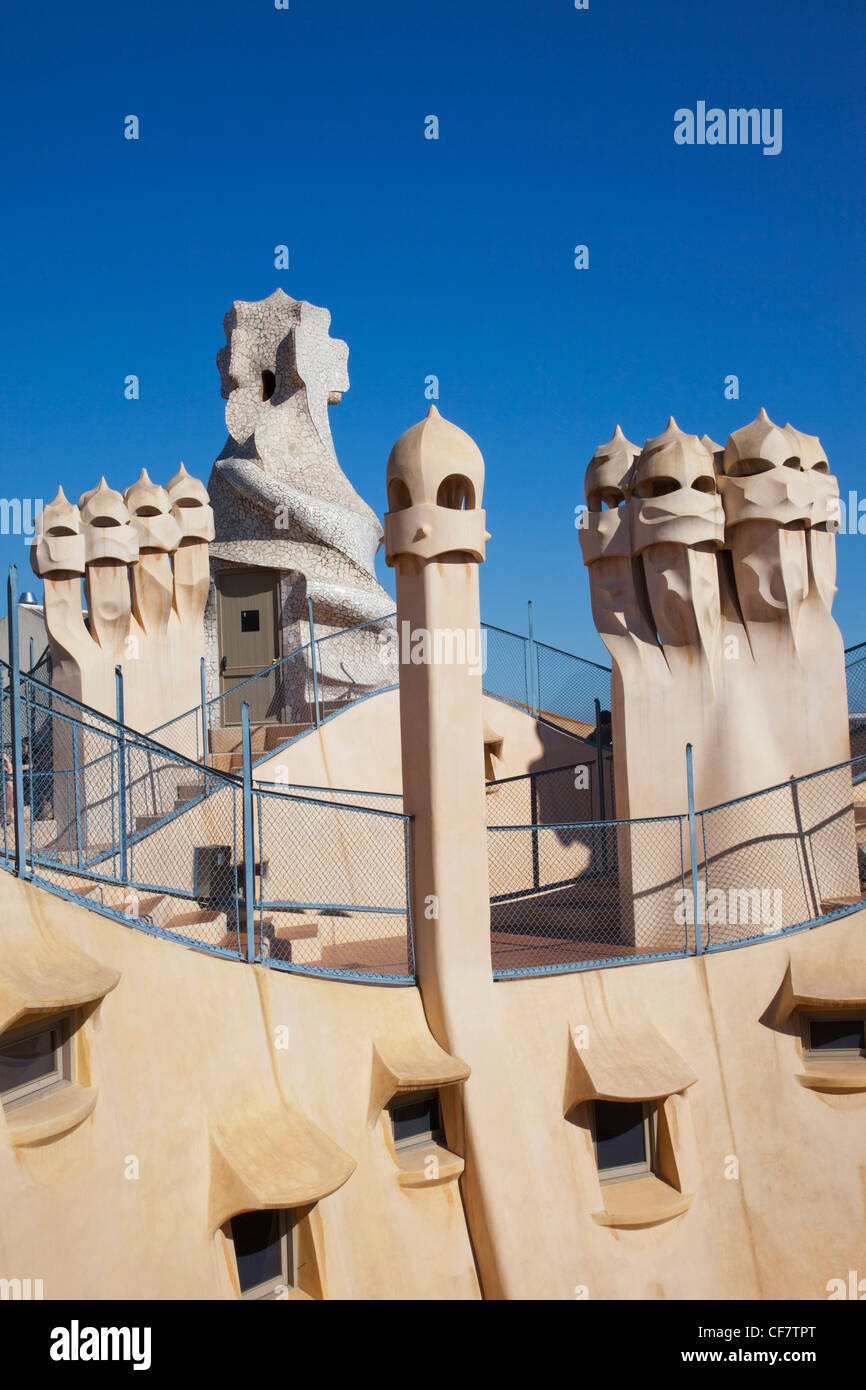 Europe, Spain, Barcelona, Casa Mila, La Pedrera, Chimney, Chimneys ...