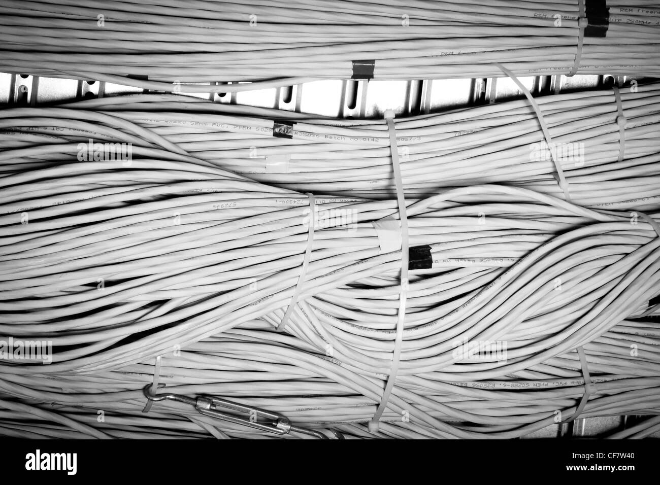 Network cables background Black and White Stock Photos & Images - Alamy