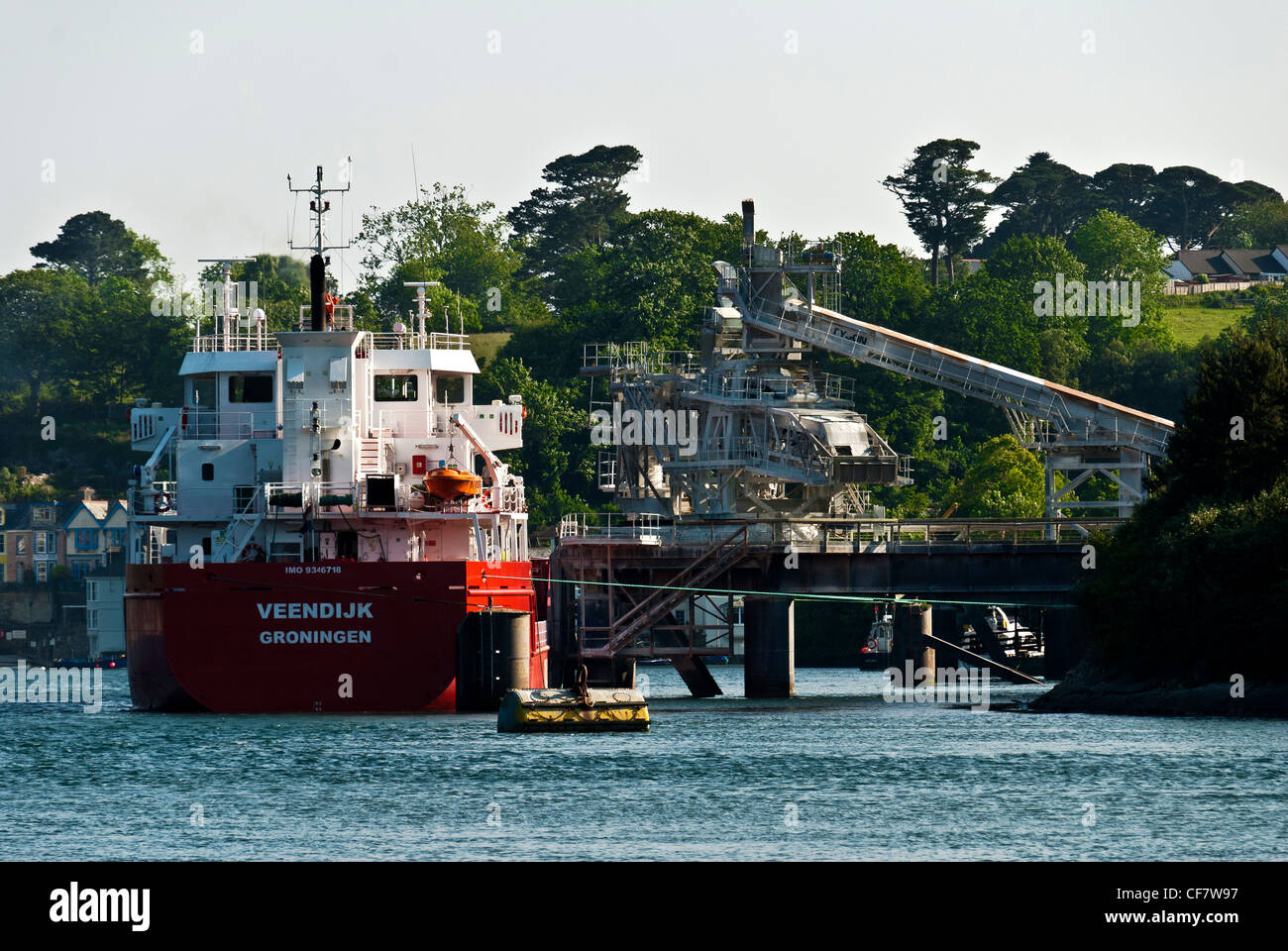 UK Cornwall Fowey Mixtow Pills red hull cargo ship loading china clay ...