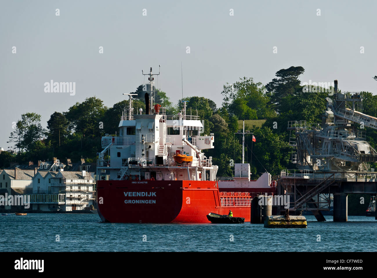 UK Cornwall Fowey Mixtow Pills red hull cargo ship loading china clay ...