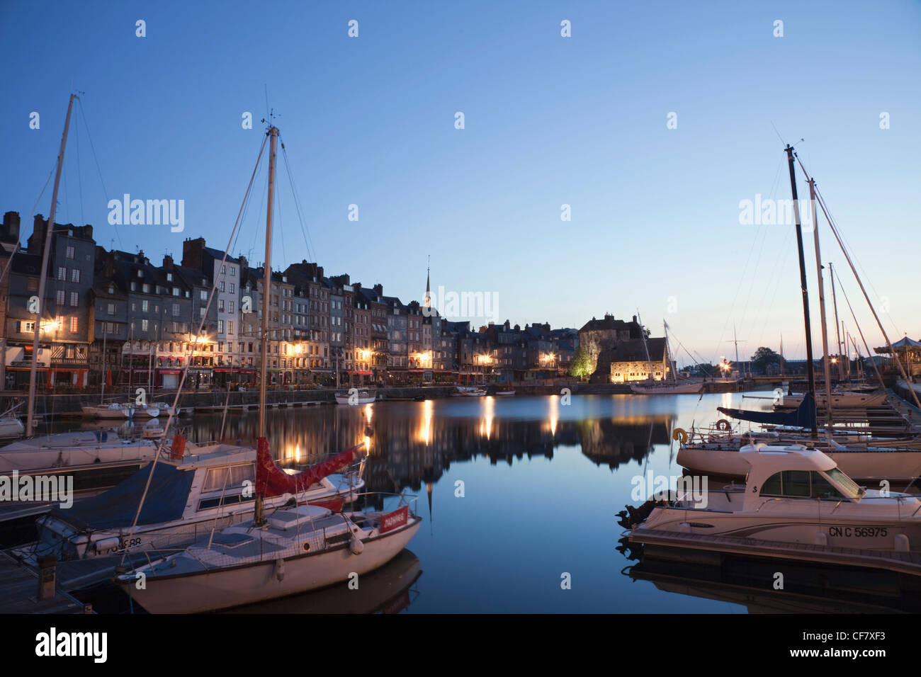 Europe, France, Normandy, Honfleur, Waterfront, Night View ...