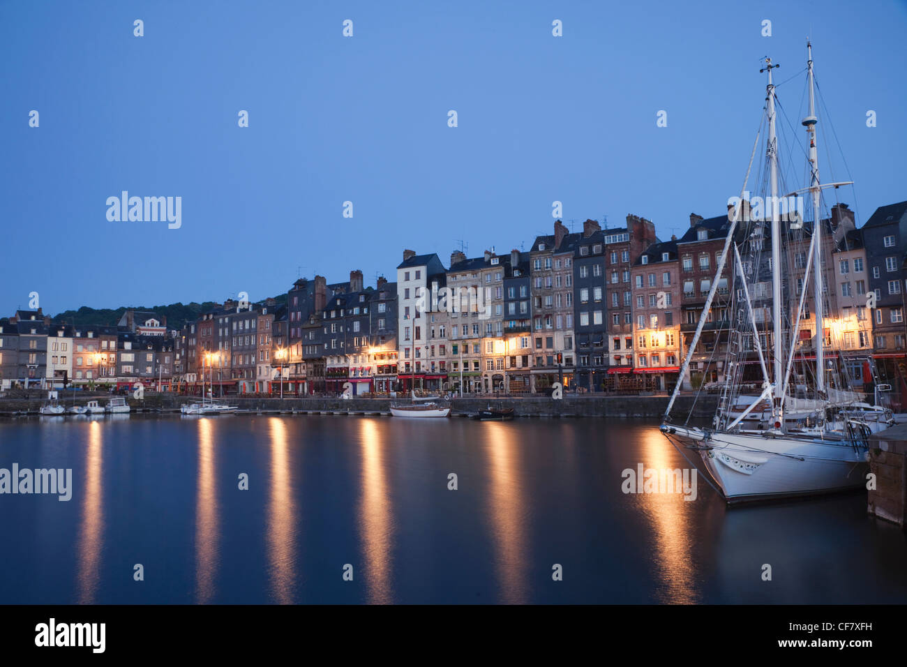 Europe, France, Normandy, Honfleur, Waterfront, Night View ...
