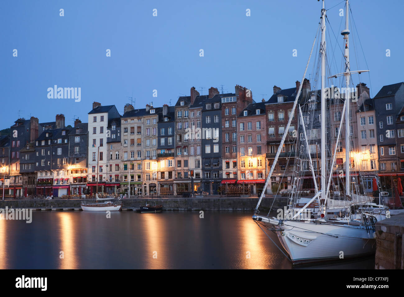 Europe, France, Normandy, Honfleur, Waterfront, Night View ...