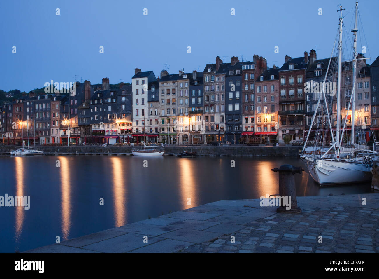 Europe, France, Normandy, Honfleur, Waterfront, Night View ...