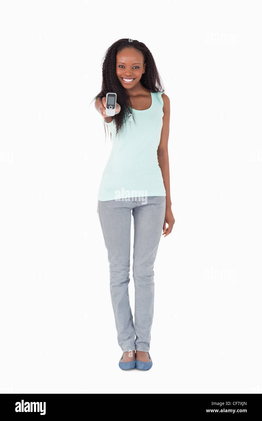 Black woman with phone Cut Out Stock Images & Pictures - Alamy