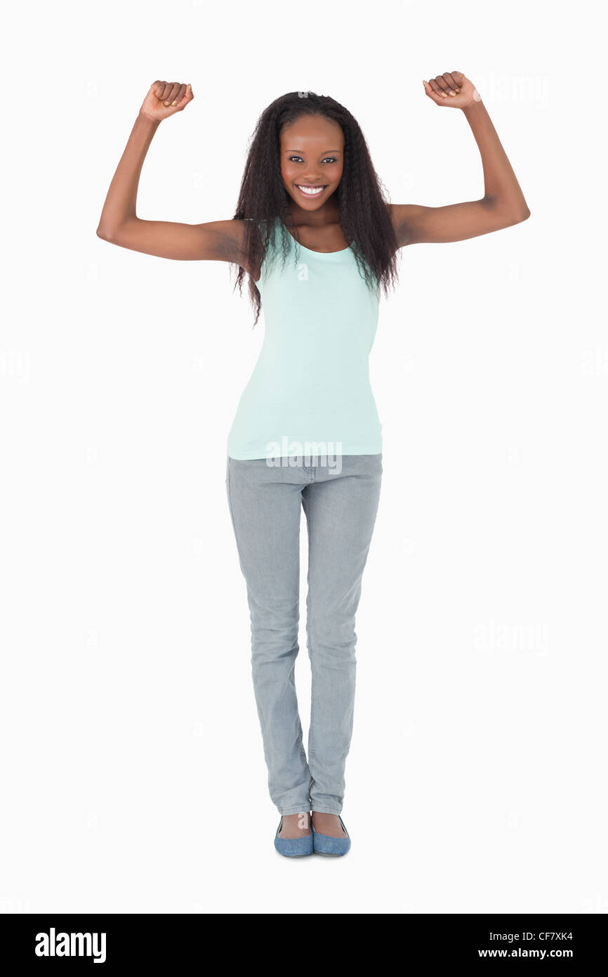 Woman stretching on white background Stock Photo - Alamy