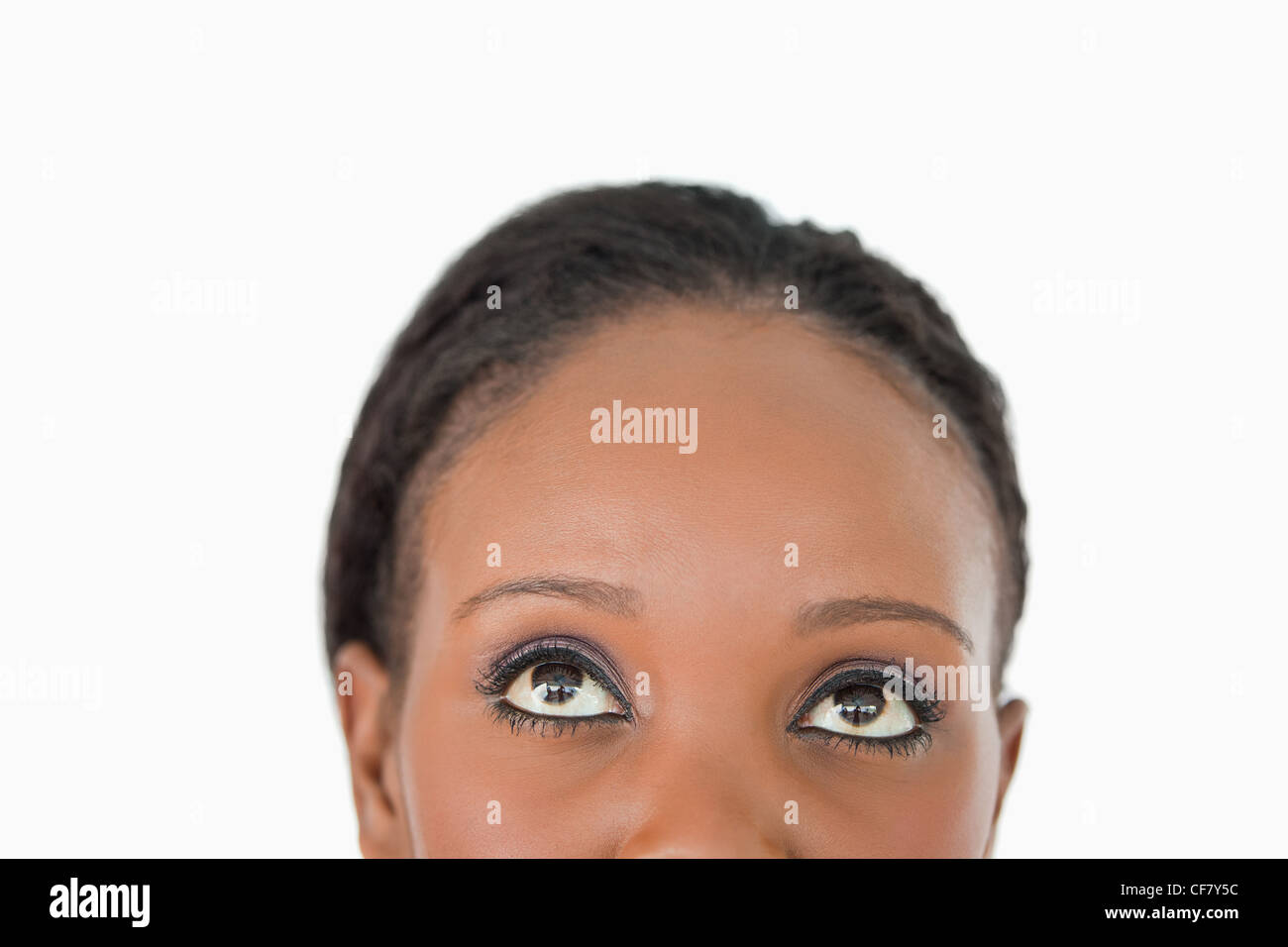 Close up of woman's forehead on white background Stock Photo - Alamy