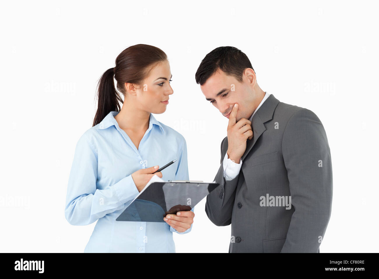 Man woman business partners talking Cut Out Stock Images & Pictures - Alamy