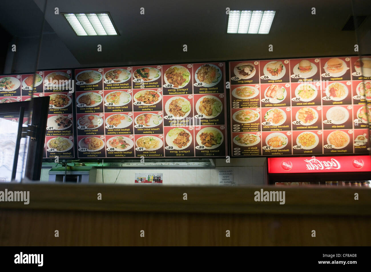 Oriental Restaurant Picture Menu Plates Board Reflected on Mirror Stock ...