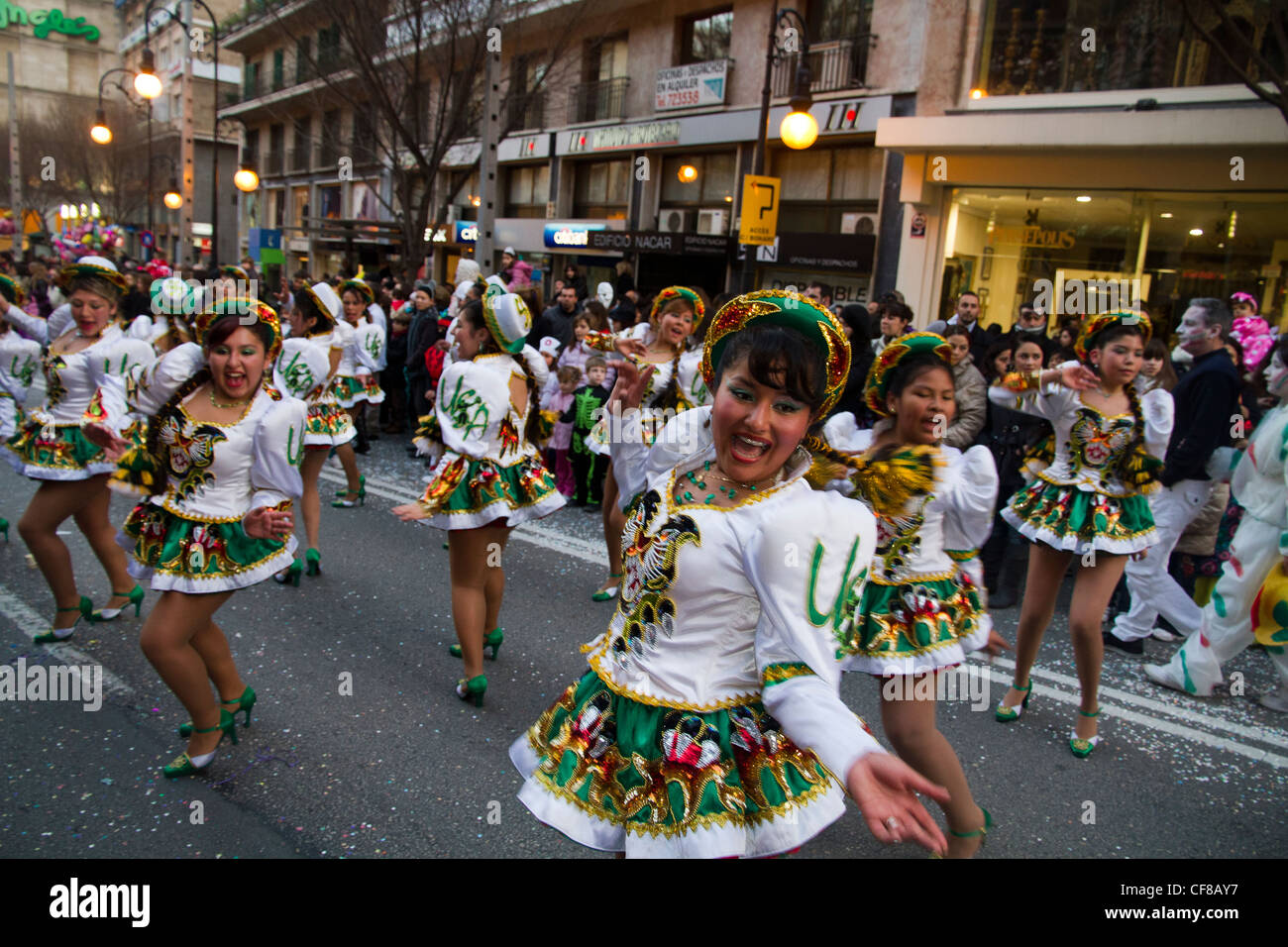 woman at carnival fiesta costume Hispanic parade Majorca Mallorca Spain ...