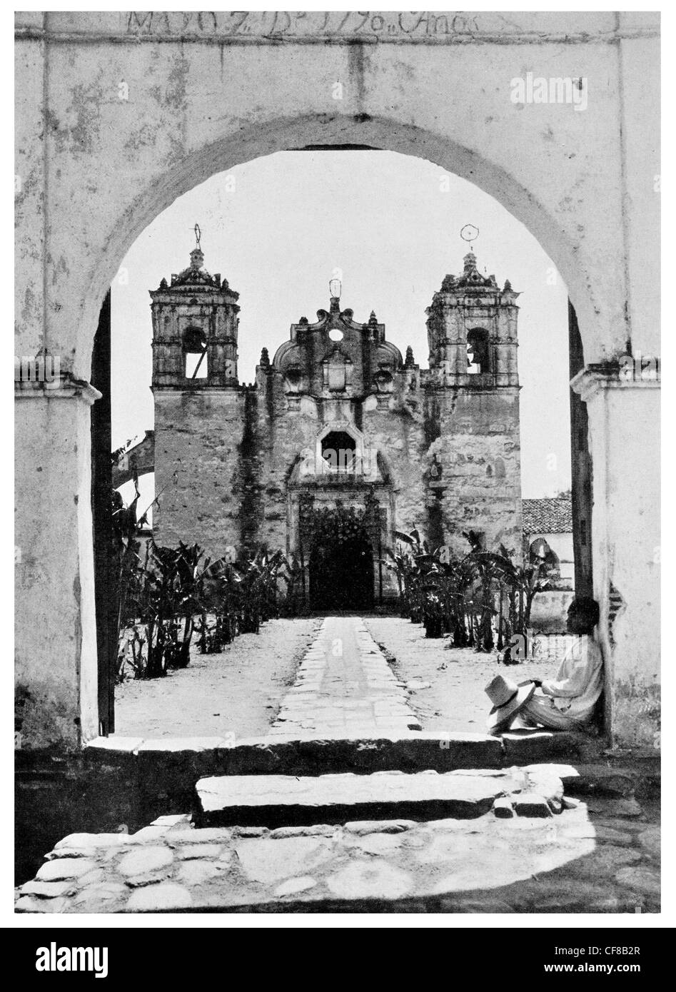 1927 Mexican Village ancient church Oaxaca hamlet Mexico Stock Photo ...