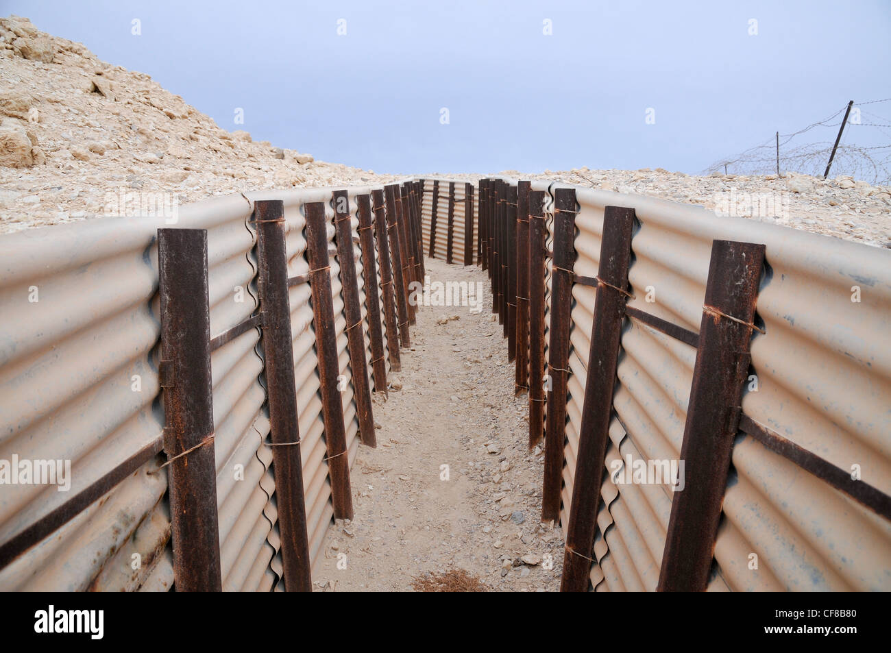 Israel, Arava, military stronghold, Fortified trenches on the Jordanian ...
