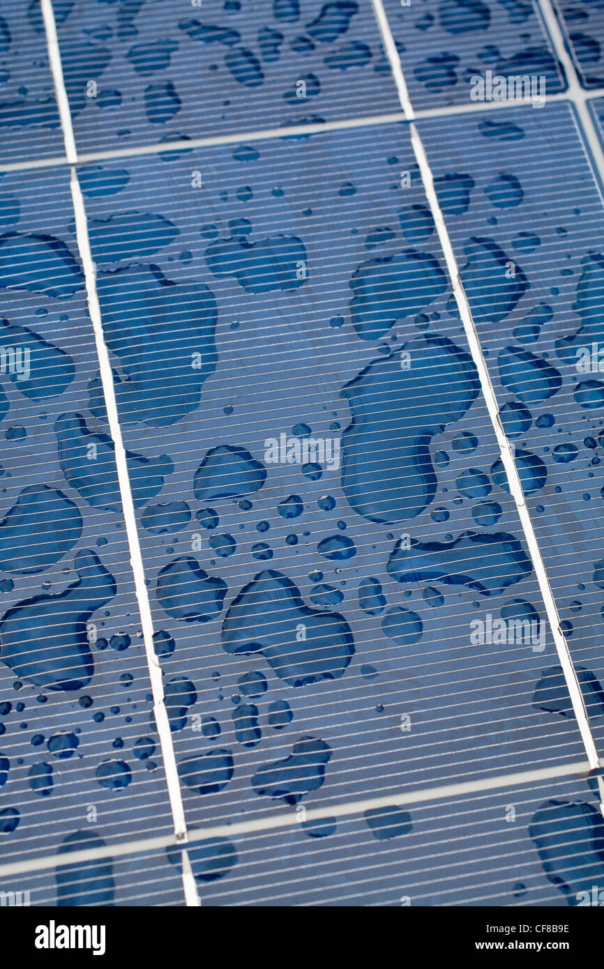 Close up of Solar Panels with Rain Drops Weather UK Stock Photo - Alamy