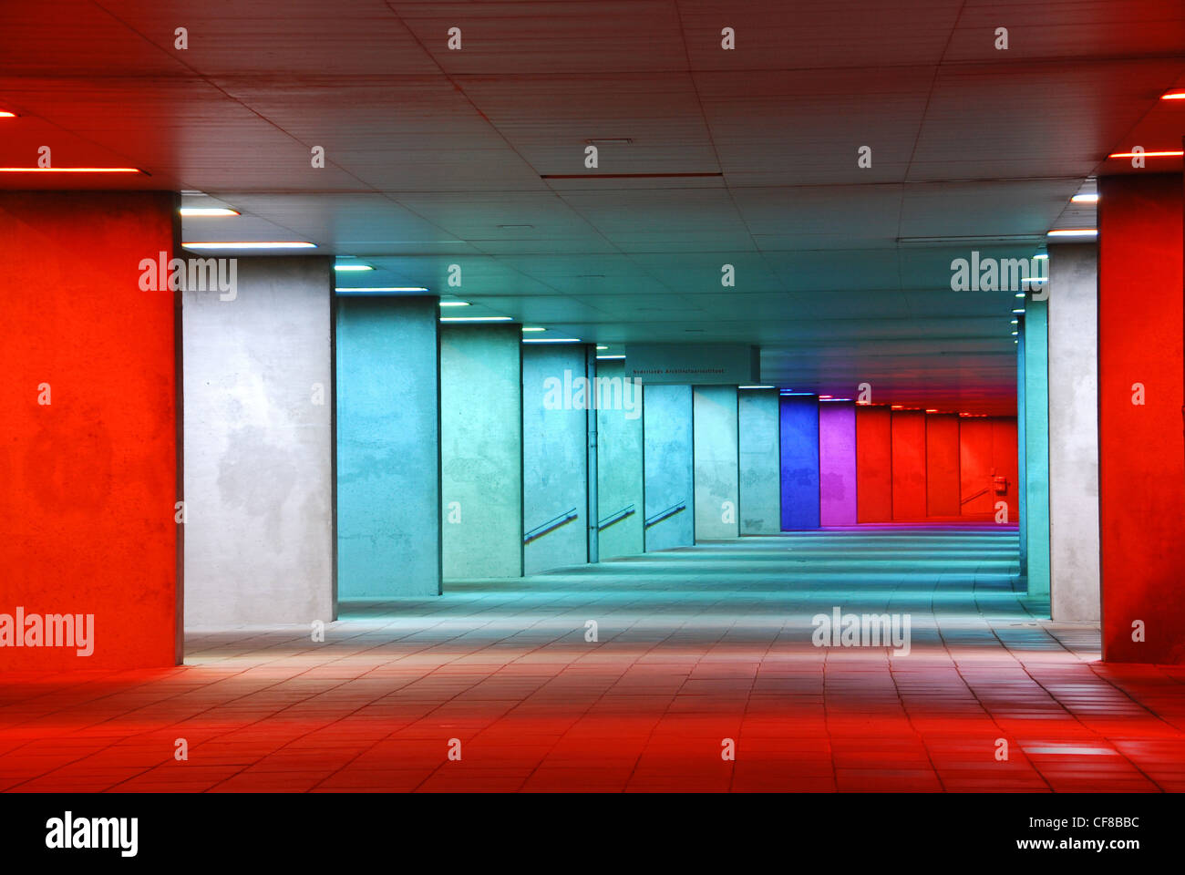 Multicoloured arcade at architecture museum, Rotterdam, Netherlands ...