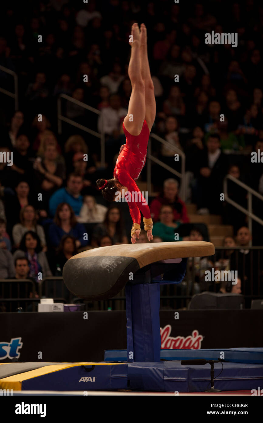Victoria Moors (CAN) competes in the vault event at the 2012 American ...