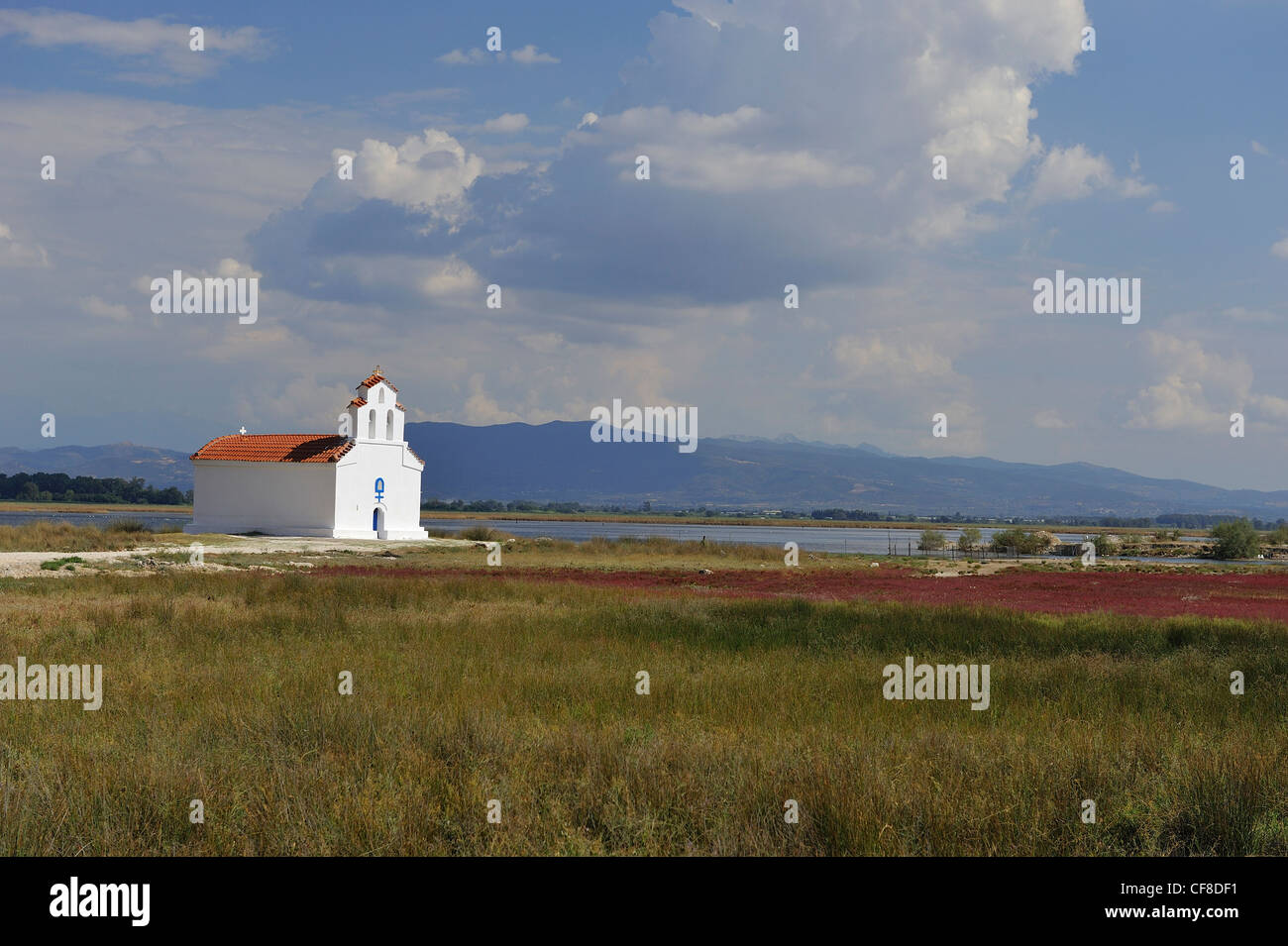 A small chapel in the lagoon at Kalogria; Achaia, Peloponnese. Greece ...