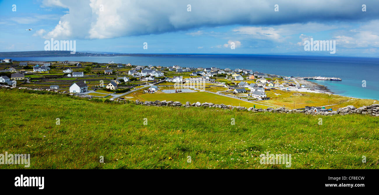Panoramic landscape of Inisheer Island, part of Aran Islands, Ireland ...