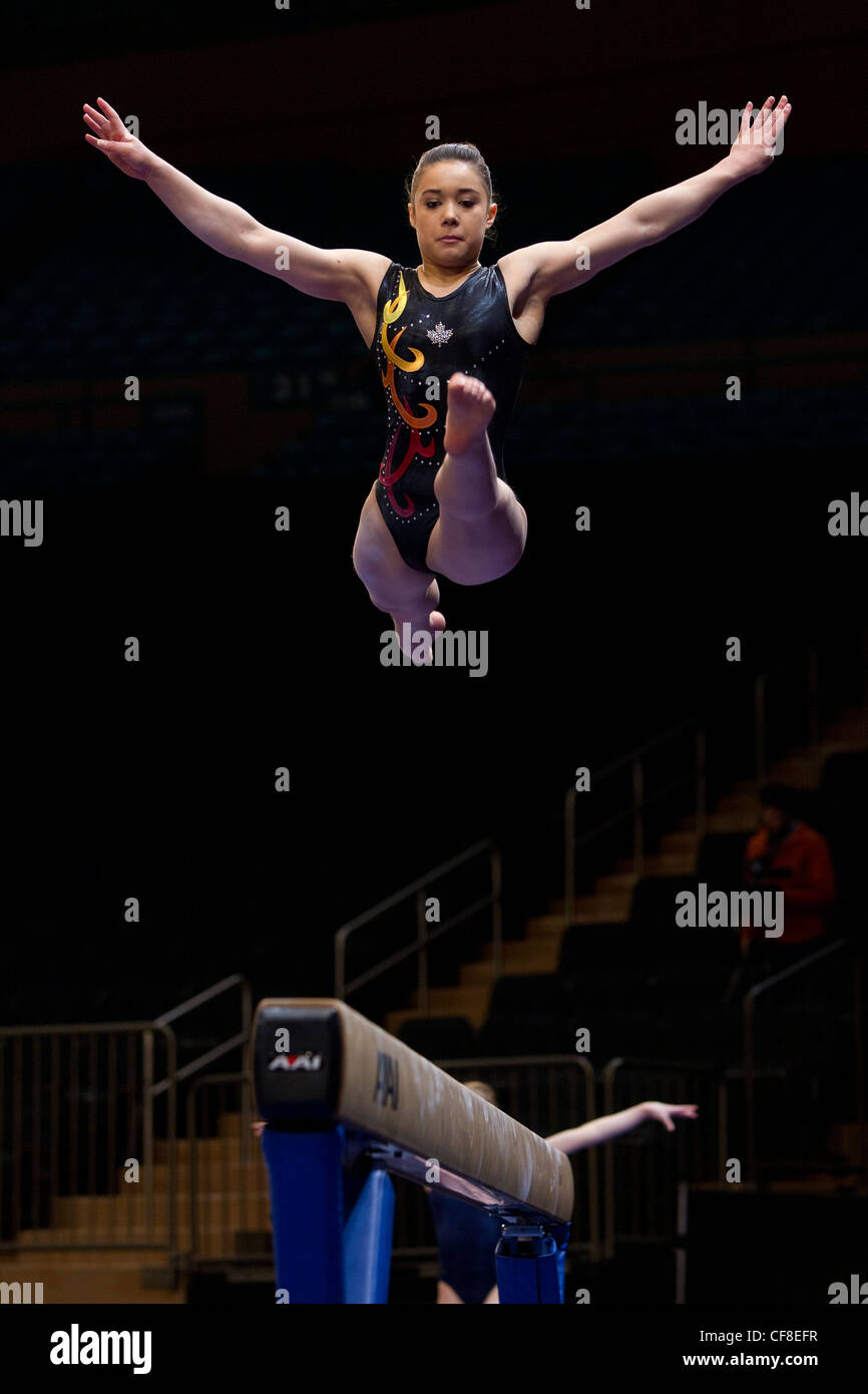 Victoria Moors (CAN) training for the 2012 American Cup gymnastics ...