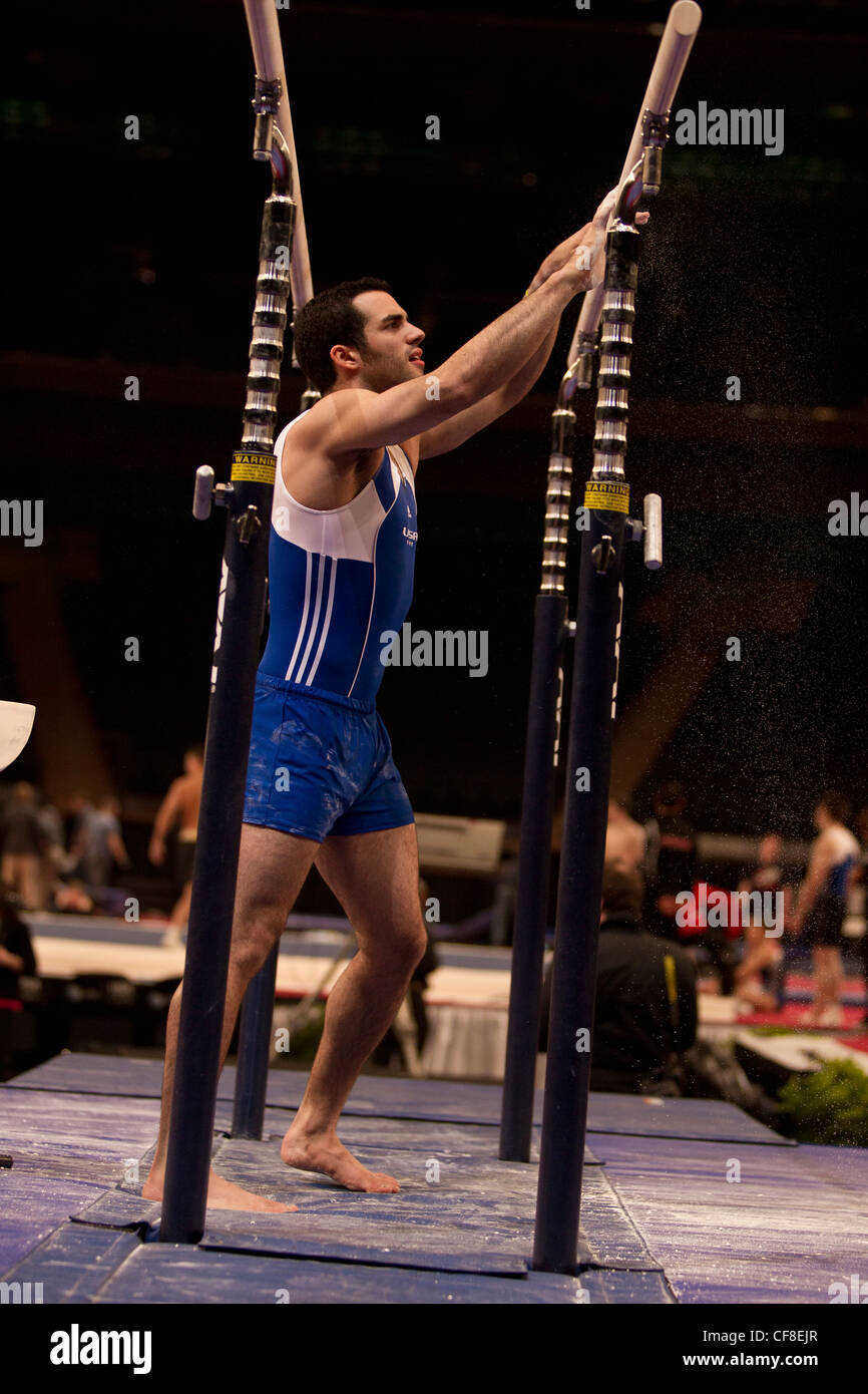 Danell Leyva (USA) training for the 2012 American Cup gymnastics ...