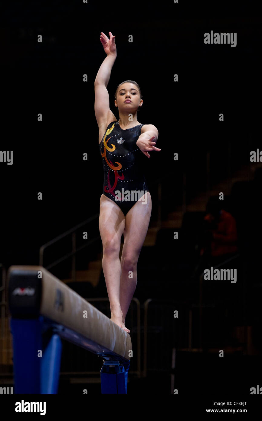 Victoria Moors (CAN) training for the 2012 American Cup gymnastics ...