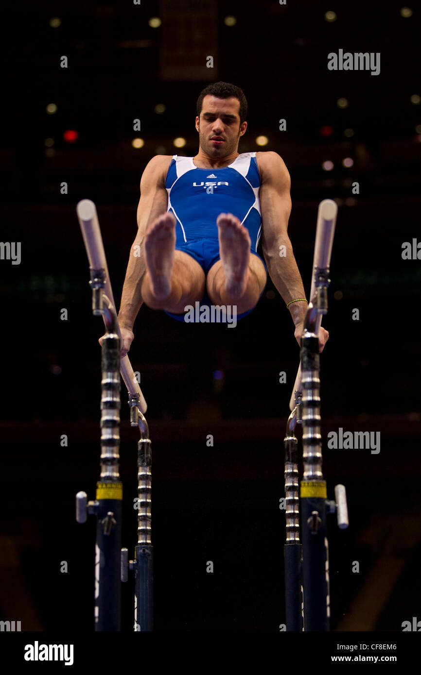 Danell Leyva (USA) training for the 2012 American Cup gymnastics ...