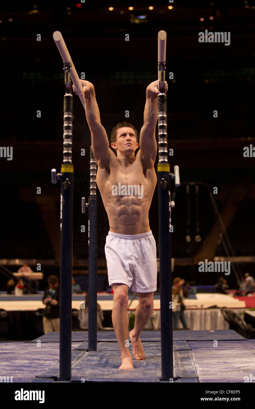 Jackson Payne (CAN) training for the 2012 American Cup gymnastics ...
