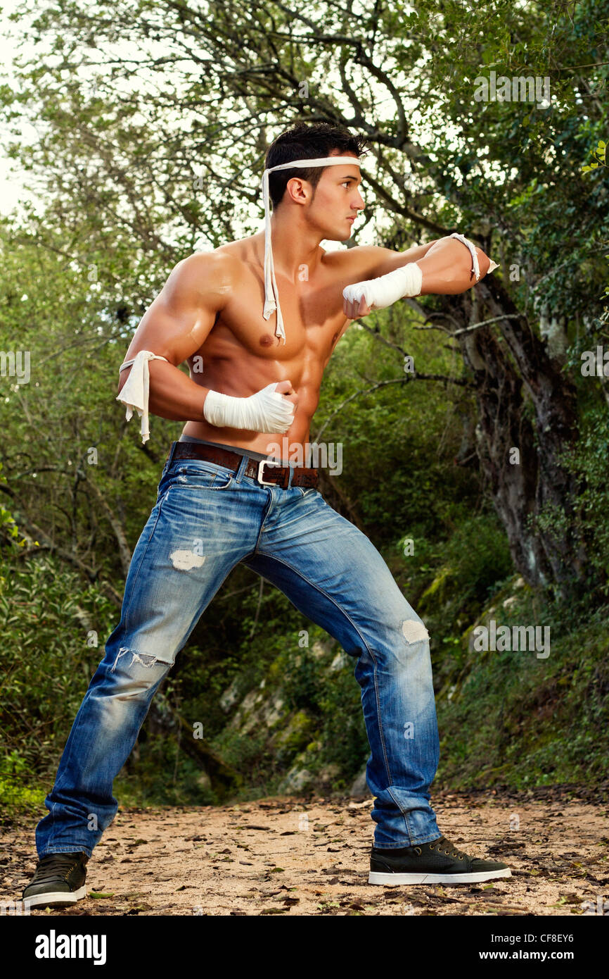 View of a fighter male on a fight position Stock Photo - Alamy