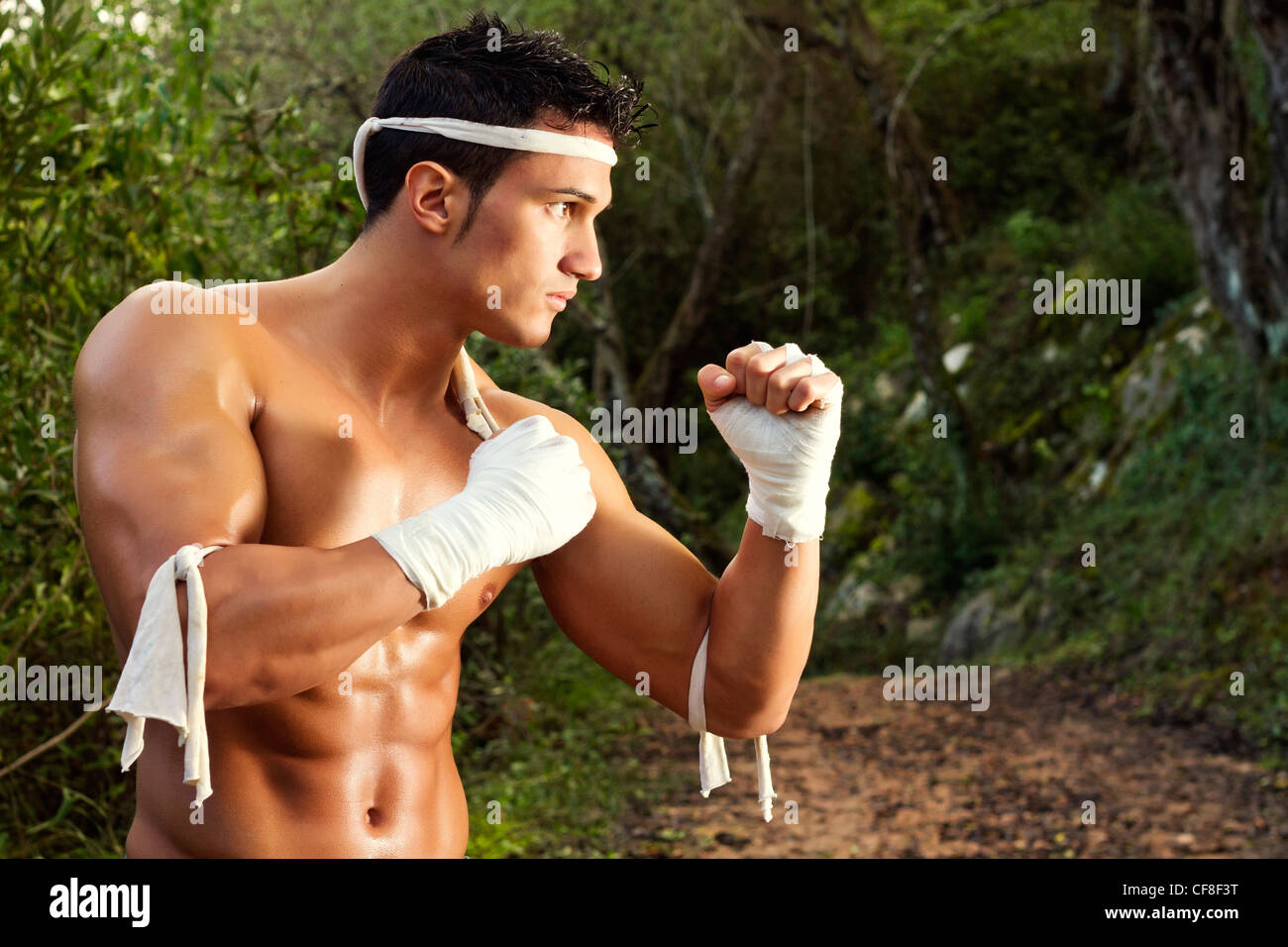 View of a fighter male on a fight position Stock Photo - Alamy