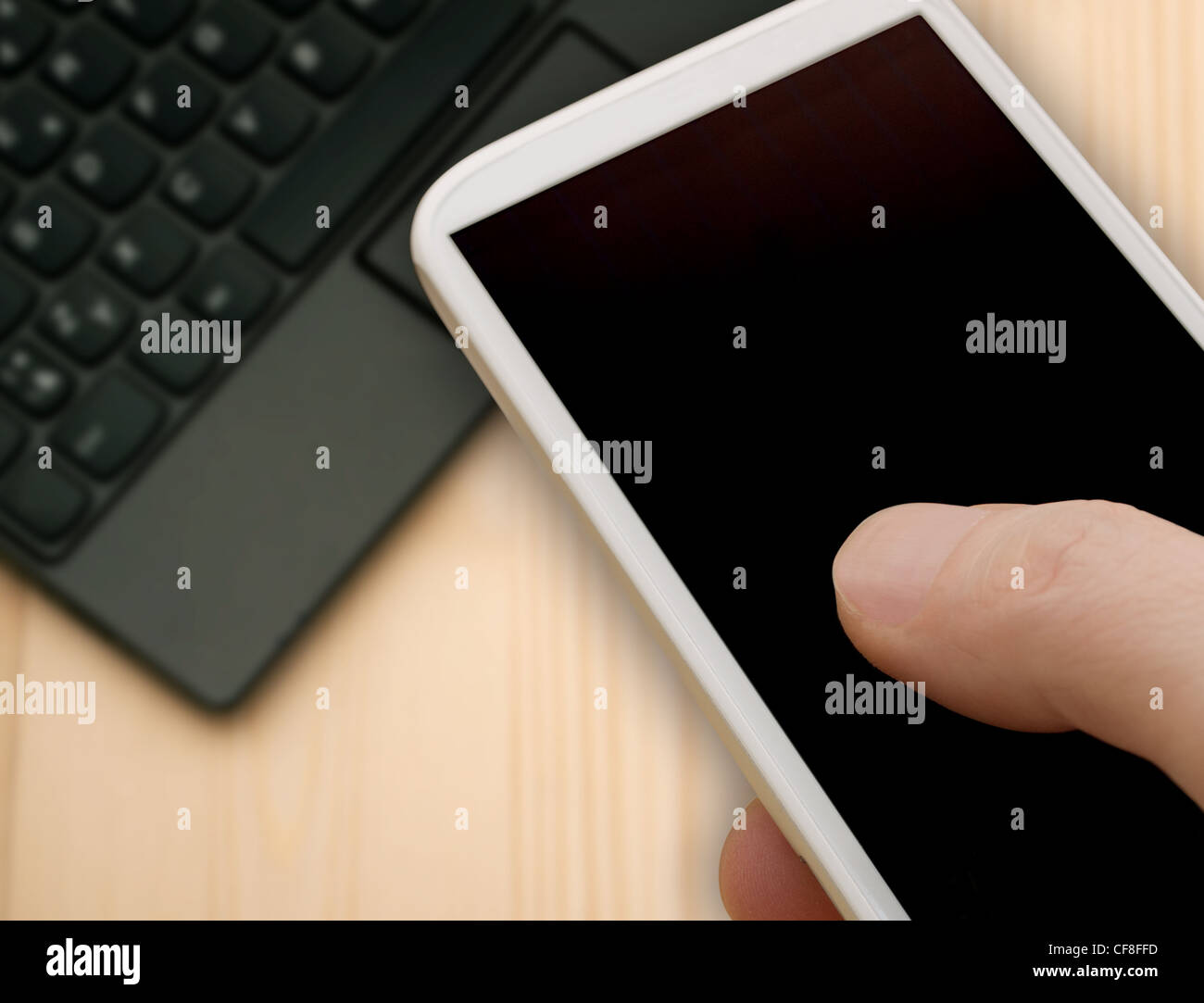 Closeup of Man's Hand Touching Screen of Smartphone in Office Stock ...