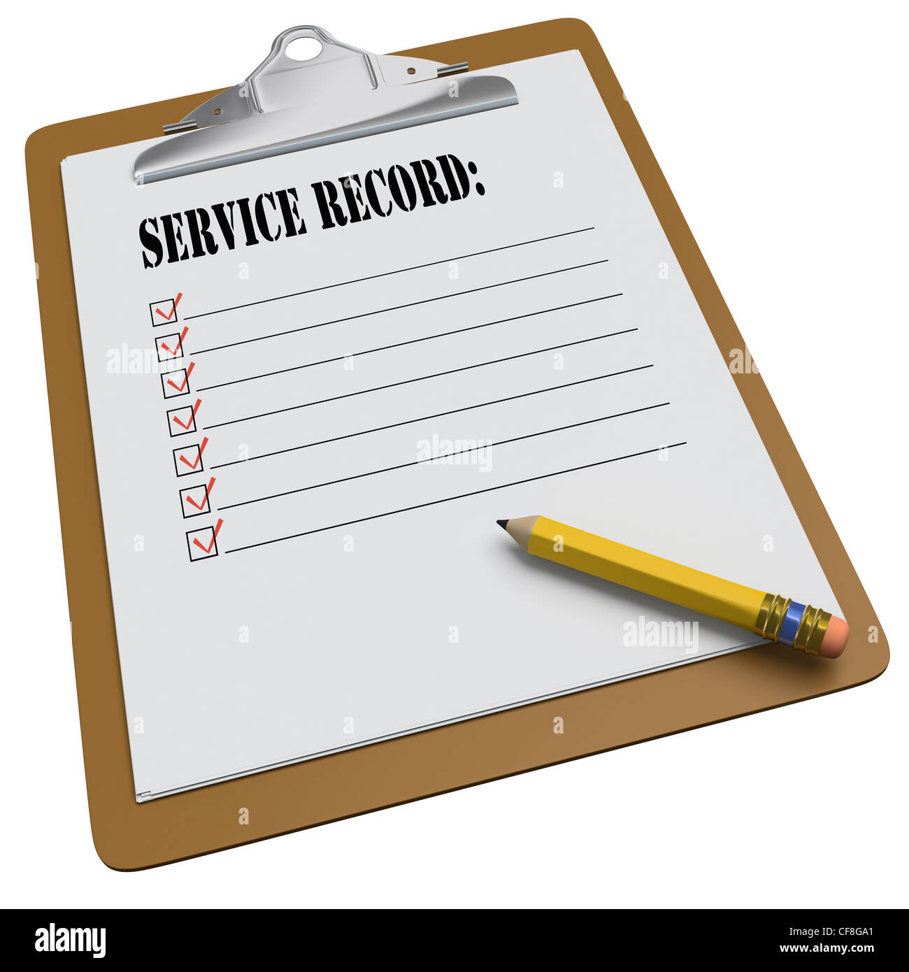 Clipboard with Service Record title and stubby pencil on white ...