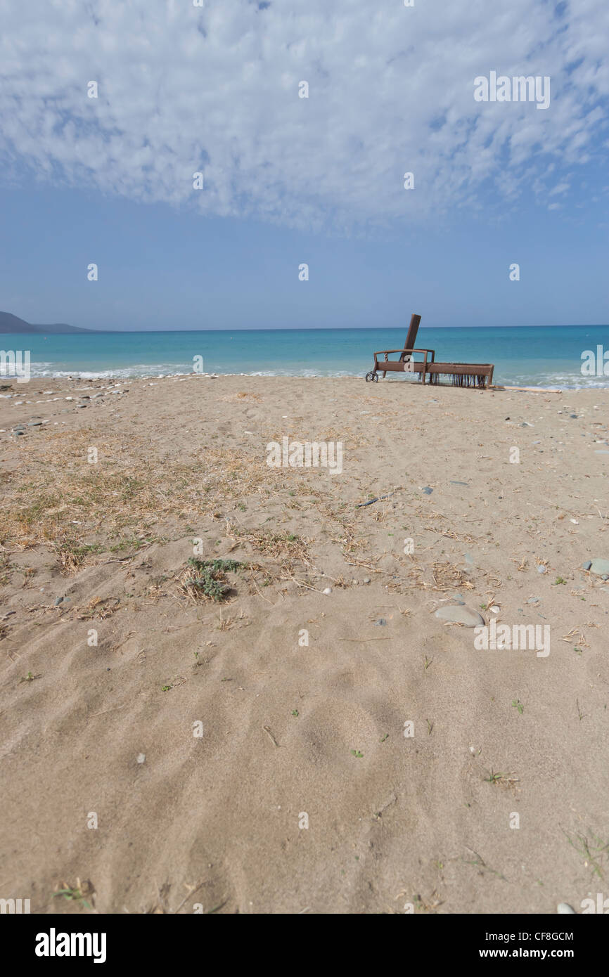 Old broken sunbed at Latchi beach, Paphos area, Cyprus Stock Photo - Alamy