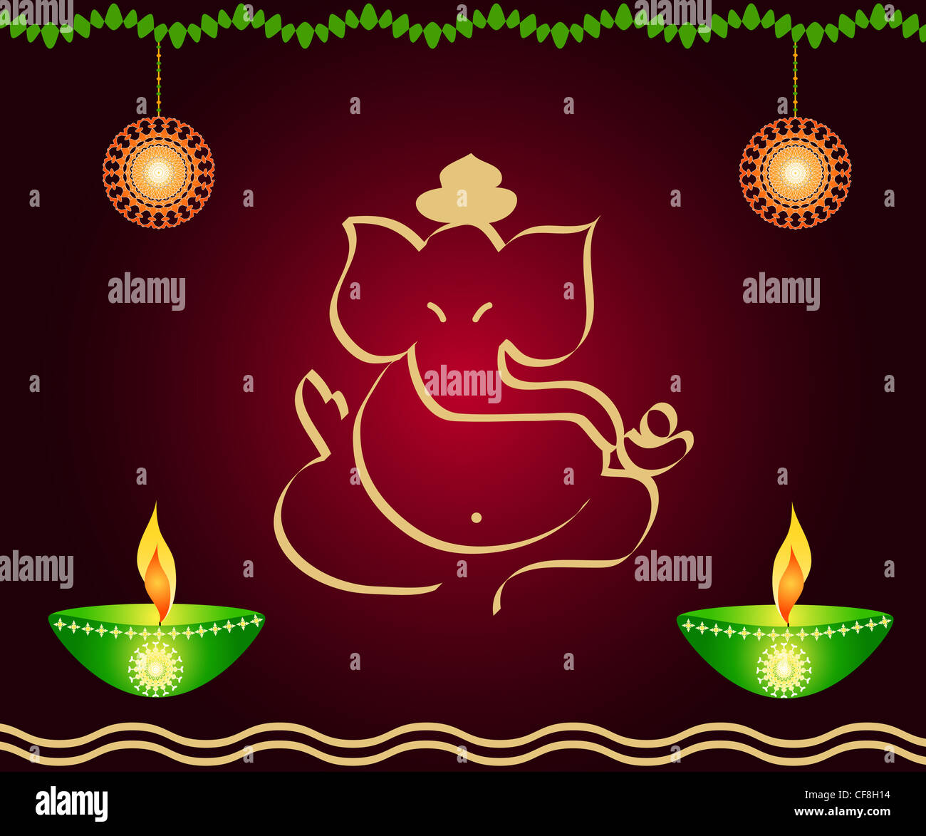 Indian God Ganesha with lamps and decoration Stock Photo - Alamy