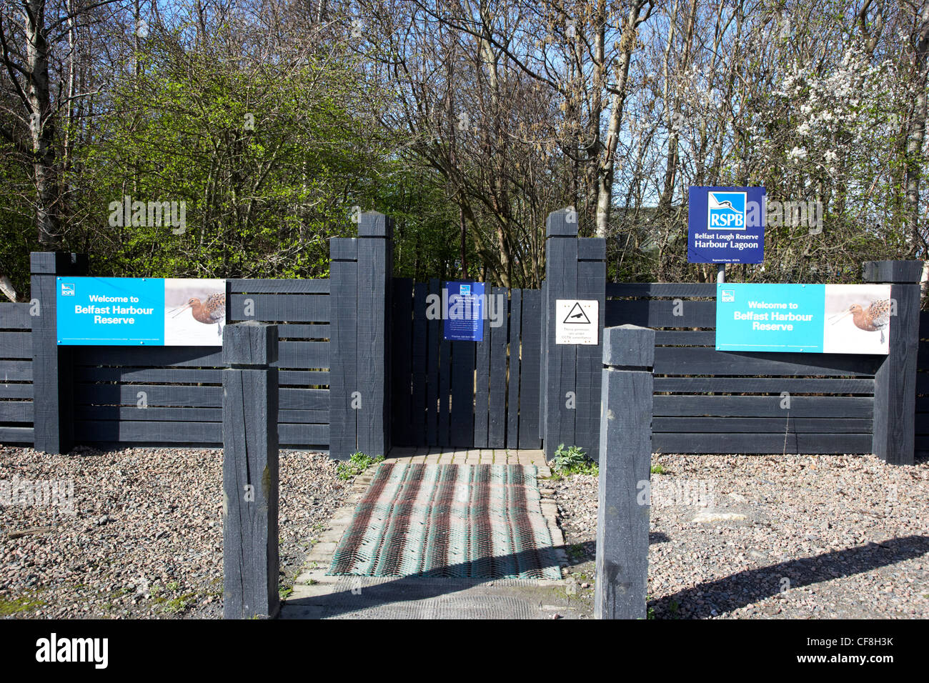 visitors entrance to Belfast Lough Reserve RSPB harbour lagoon Northern ...