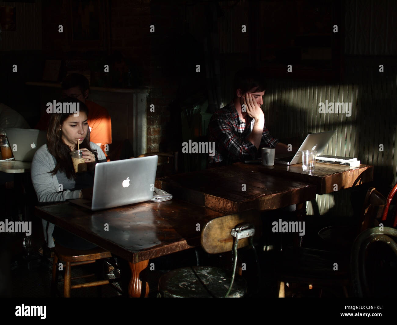 Customers using computers in internet cafe, Brooklyn, New York Stock ...