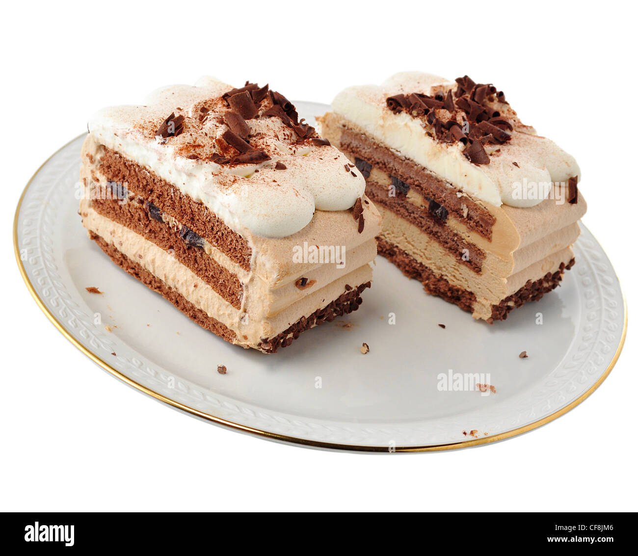 cappuccino cream cake on white background Stock Photo - Alamy