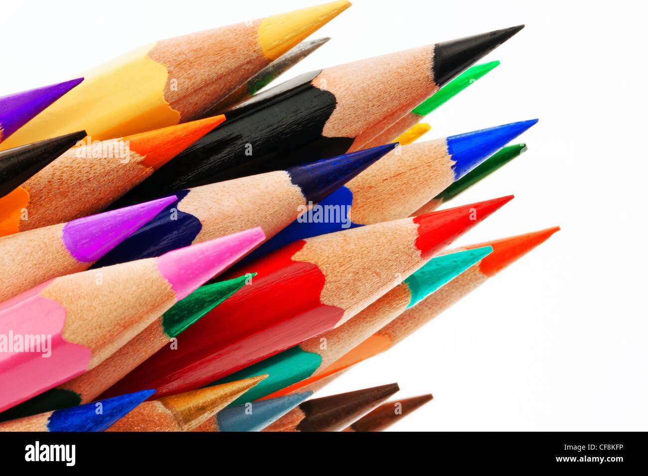many different colored pens. colored pencils isolated on a white ...