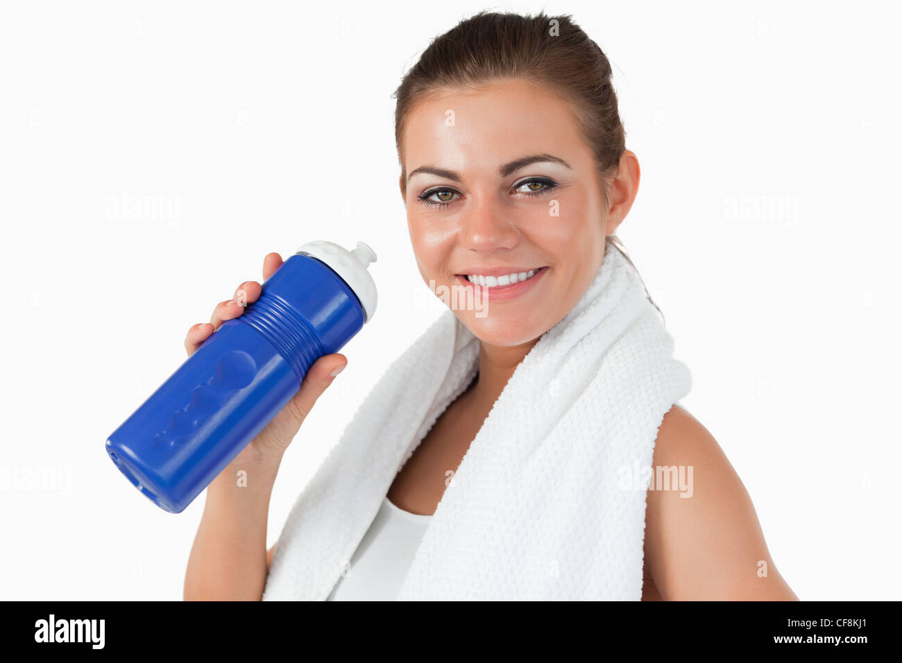 Smiling female with her bottle after workout Stock Photo - Alamy
