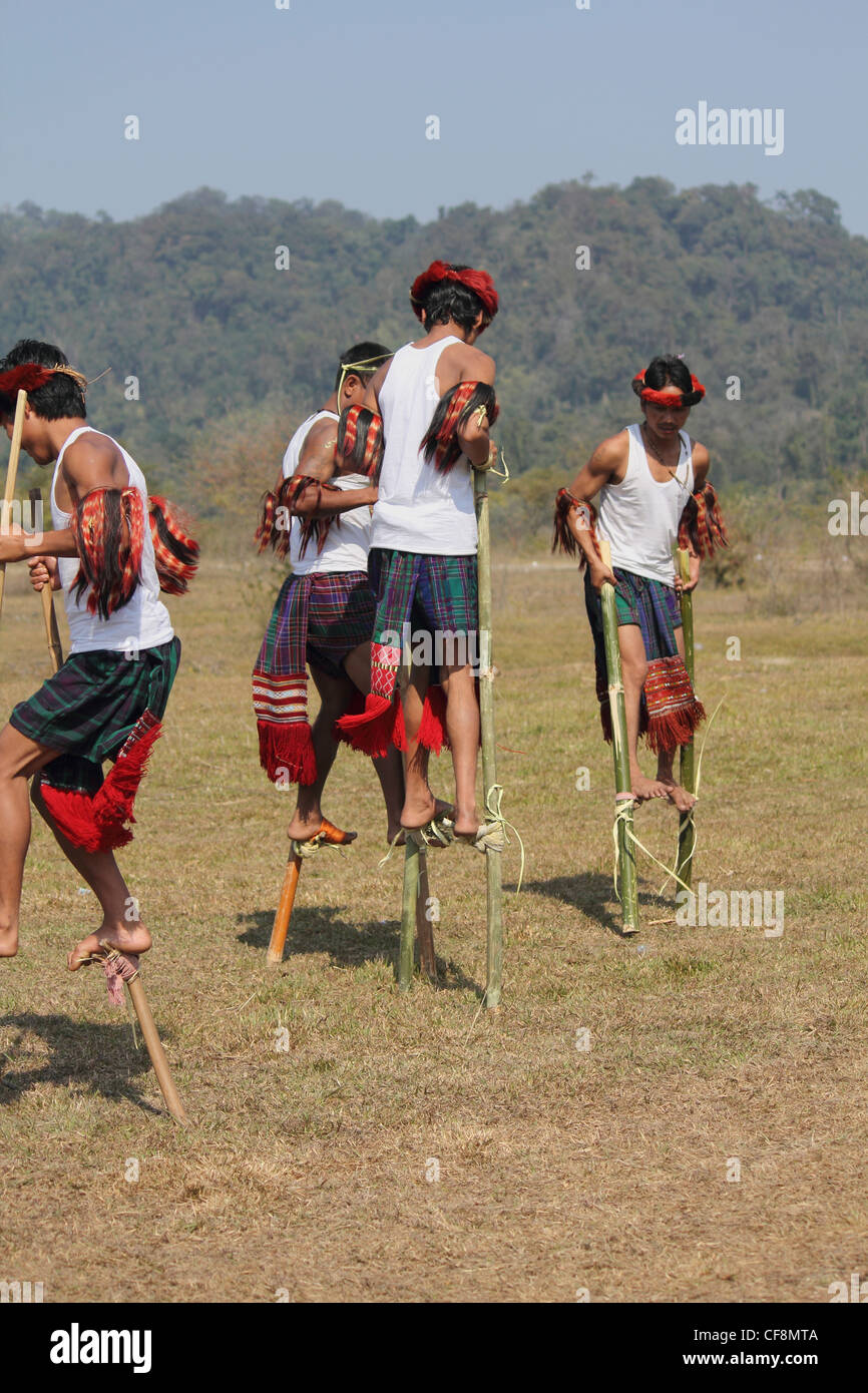 Nocte warrior tribes, playing bamboo stilts game Stock Photo - Alamy