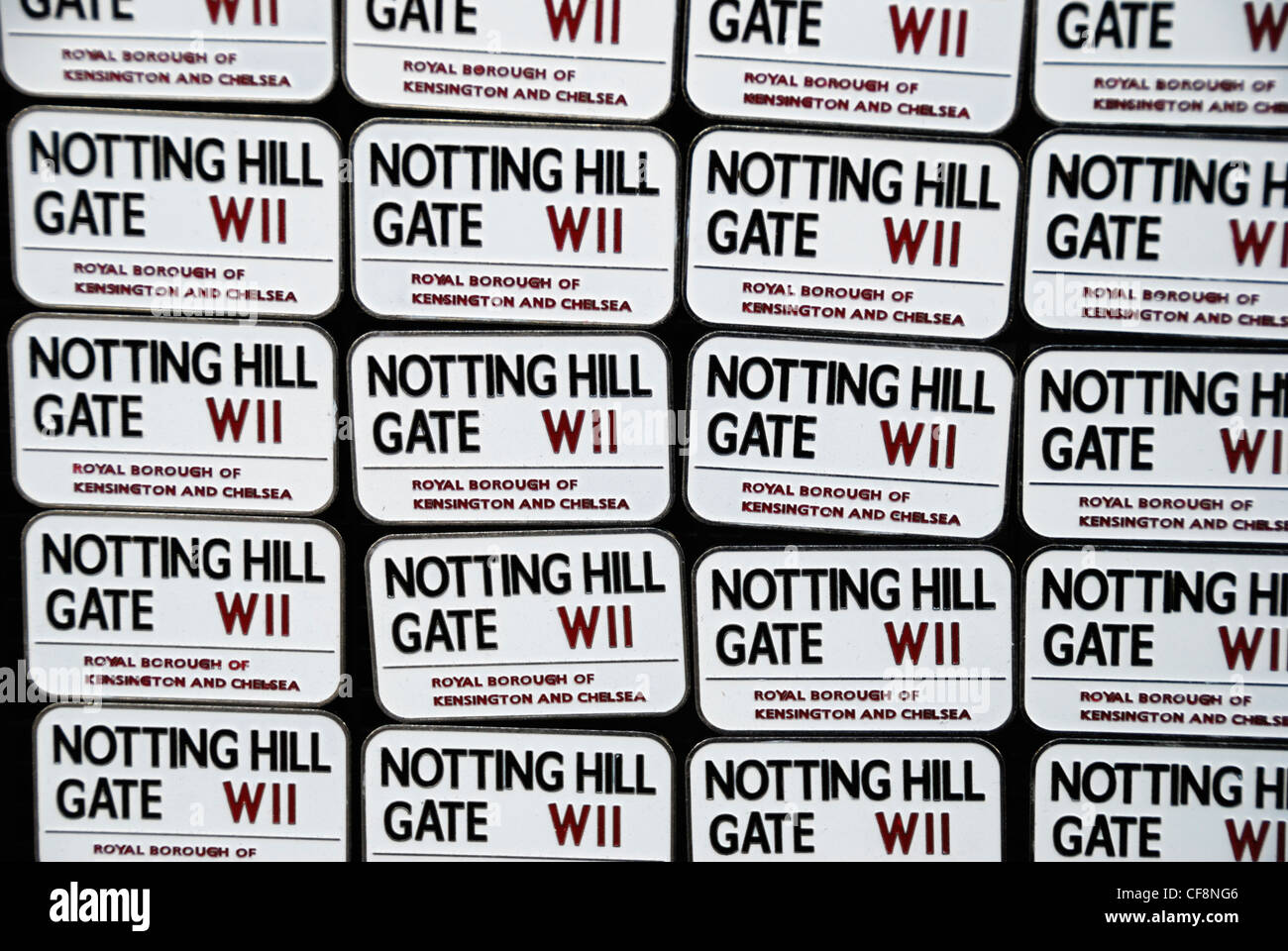 Notting Hill Gate souvenir street signs, London, England Stock Photo ...