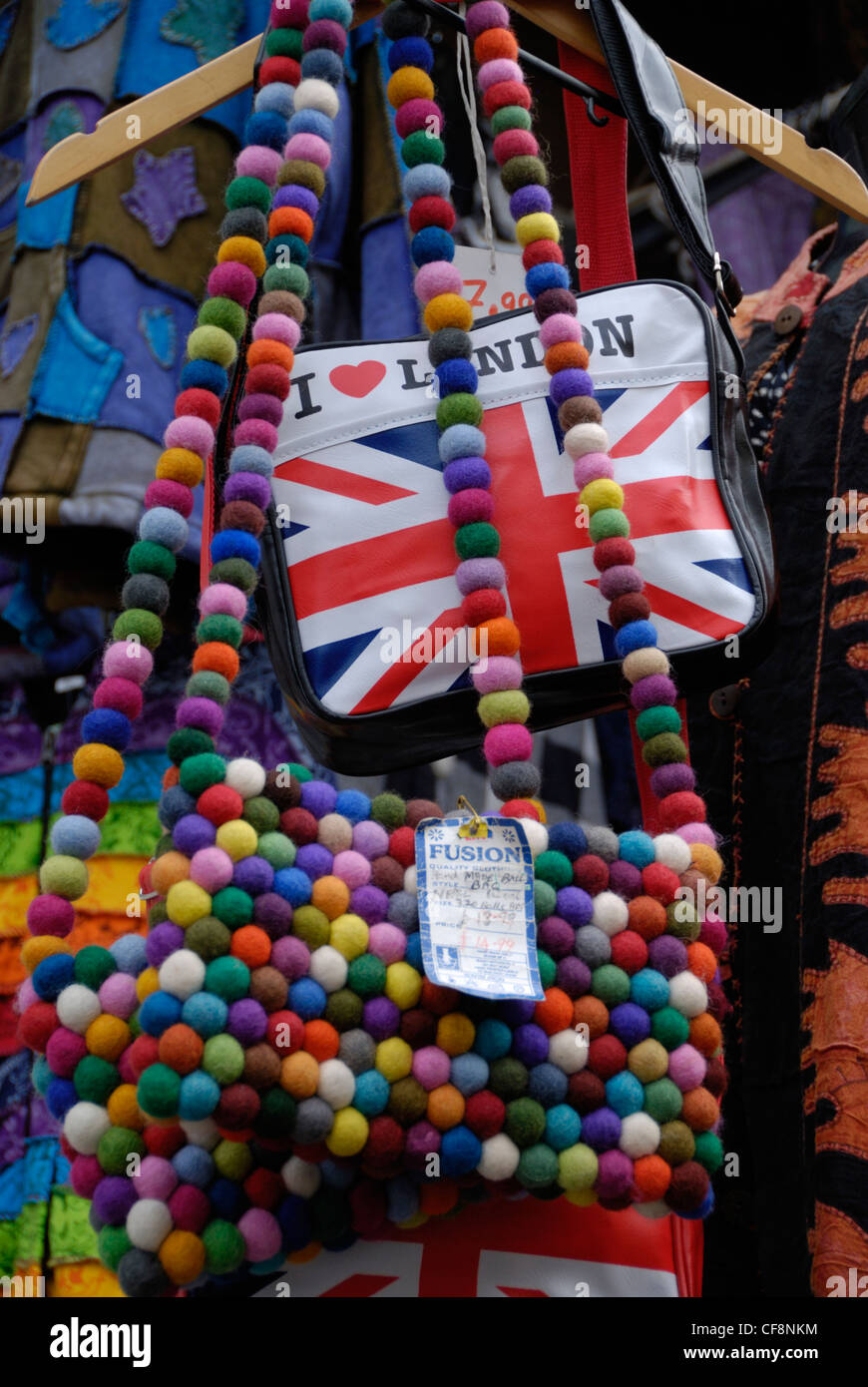 I Love London’ Union Jack handbag on a market stall Stock Photo - Alamy