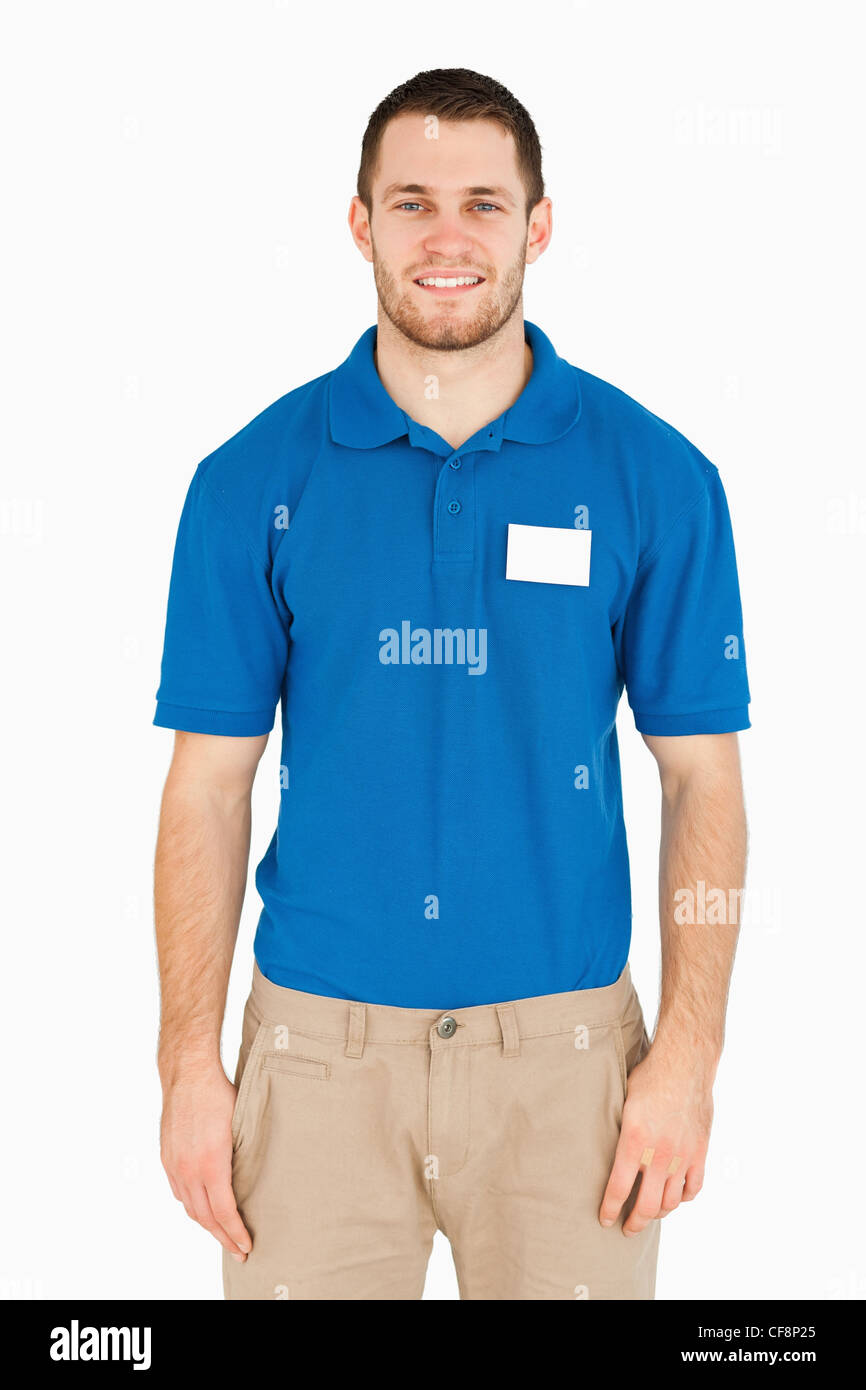 Smiling young salesman Stock Photo - Alamy